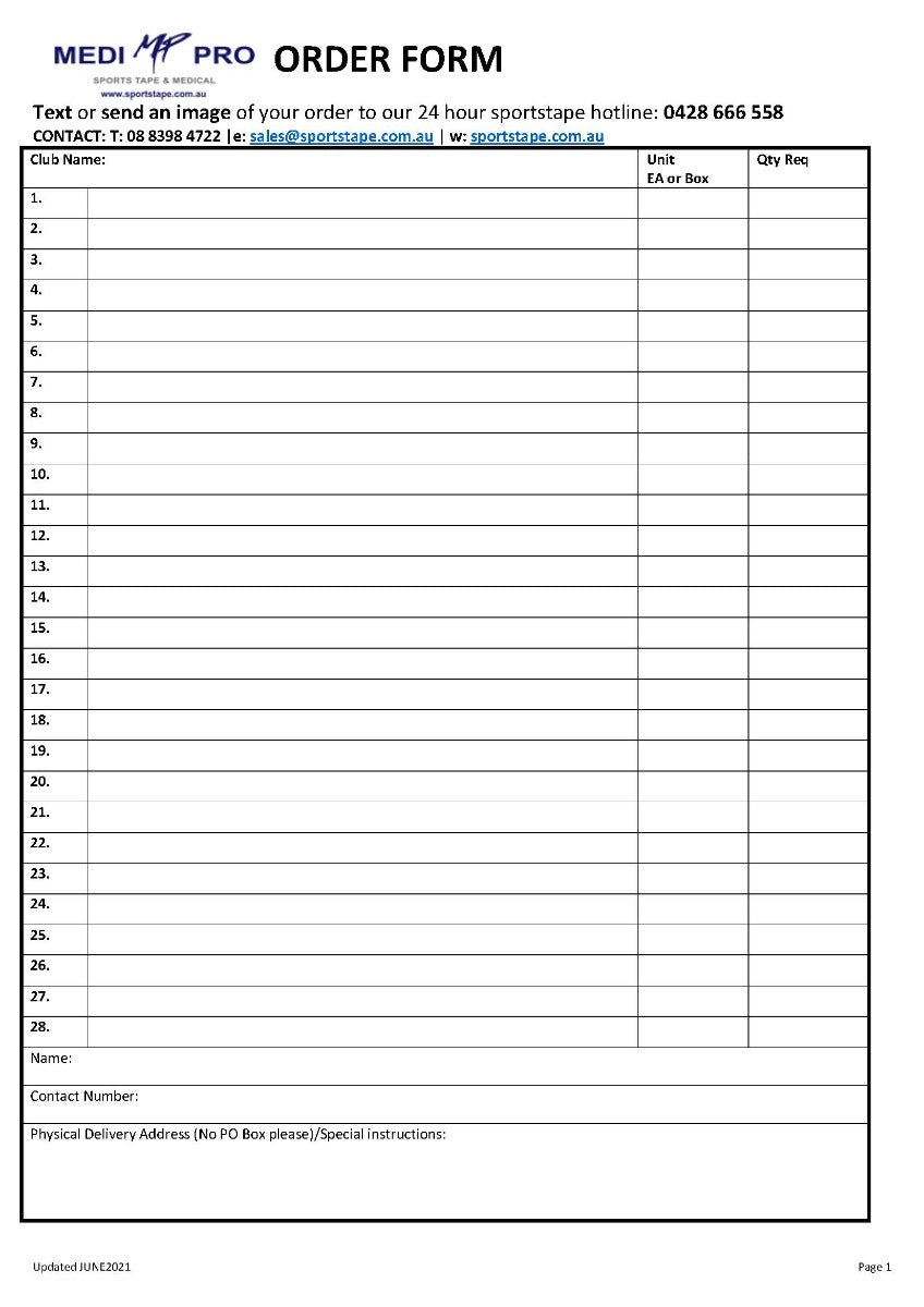 Medi Pro Trainer Tool Order Form – MediPro Sports Tape